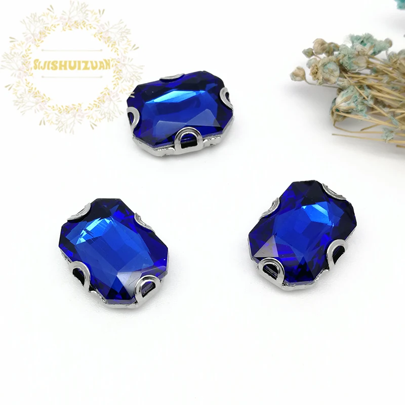 Sapphire-Blue-Rectangle-Shape-Glass-Rhinestones-With-Silver-D-Claw-Sew ...