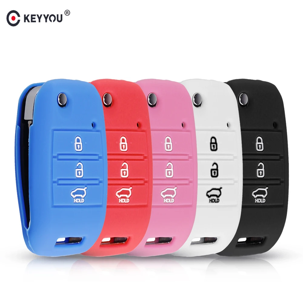 KEYYOU Silicone Flip Folding Car Key Cover For KIA Sid Rio Soul ...