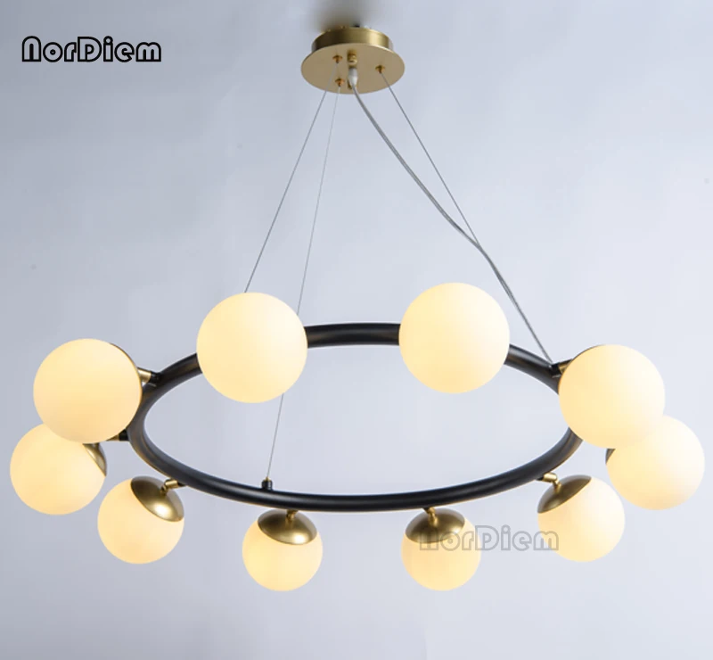 European Parlor glass ball ring pendant light modern black annular LED ...