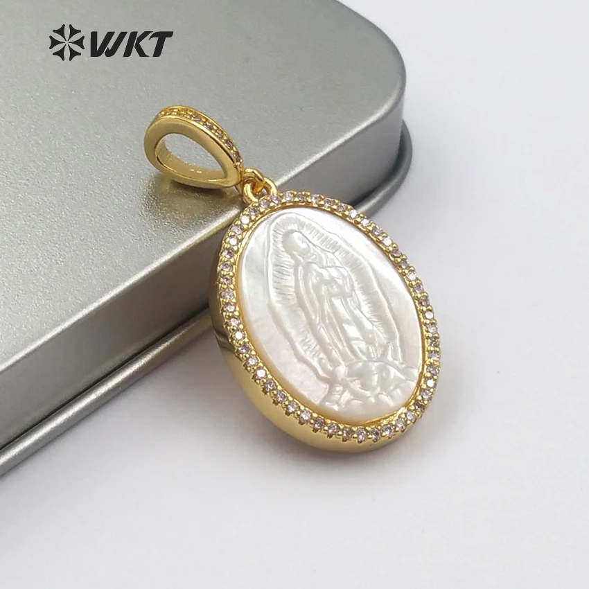 Natural White Shell Virgin Mary Medallion