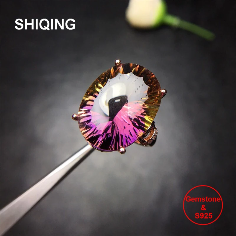 SHIQING Nature Ametrine Anillo de Plata de Ley 925, 15x20, piedras ...