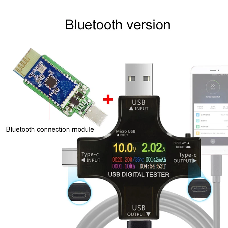 USB Tester TFT Color Bluetooth Type-C PD Digital Voltmeter Vurrent ...