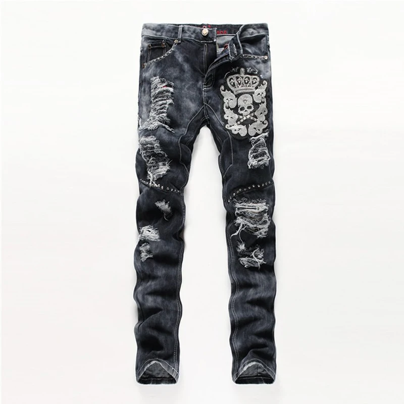 Black-Jeans-Skull-Rock-Club-2015-New-Arrival-Ripped-Jeans-For-men-Mens ...