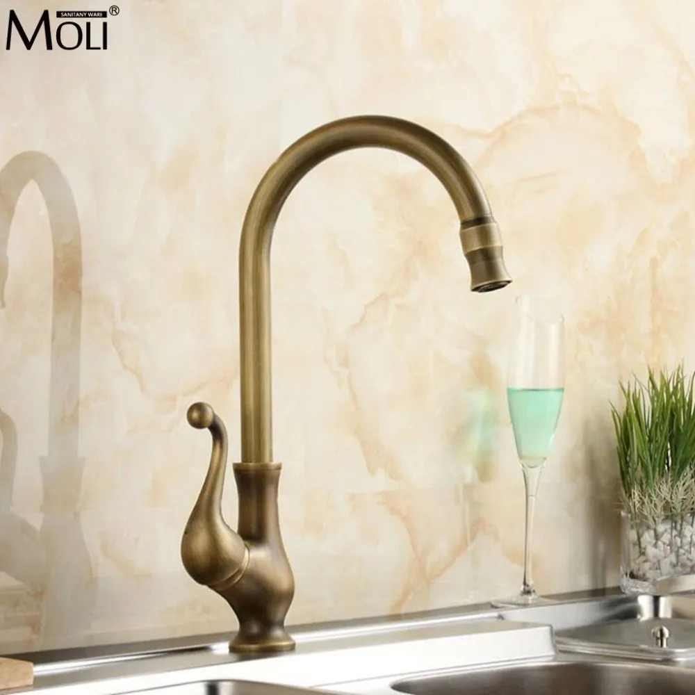 Buy Antique Brass Kitchen Faucet Brass Swivel Spout Kitchen Faucet Single