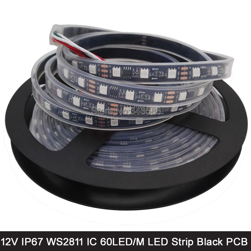 5m 12v Ws2811 Addressable Rgb Pixel Led Strip Black Pcb 5050 Smd 60led