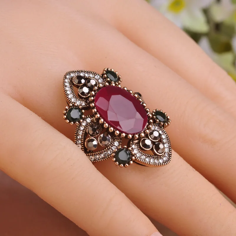 Vintage Turkish Finger Rings Flowers Design Antique Gold Colorfull ...