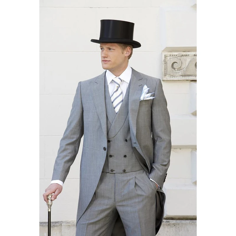 2017 Light Grey Tailcoat Men Suit Slim Fit 3 Piece men suit Tuxedo ...