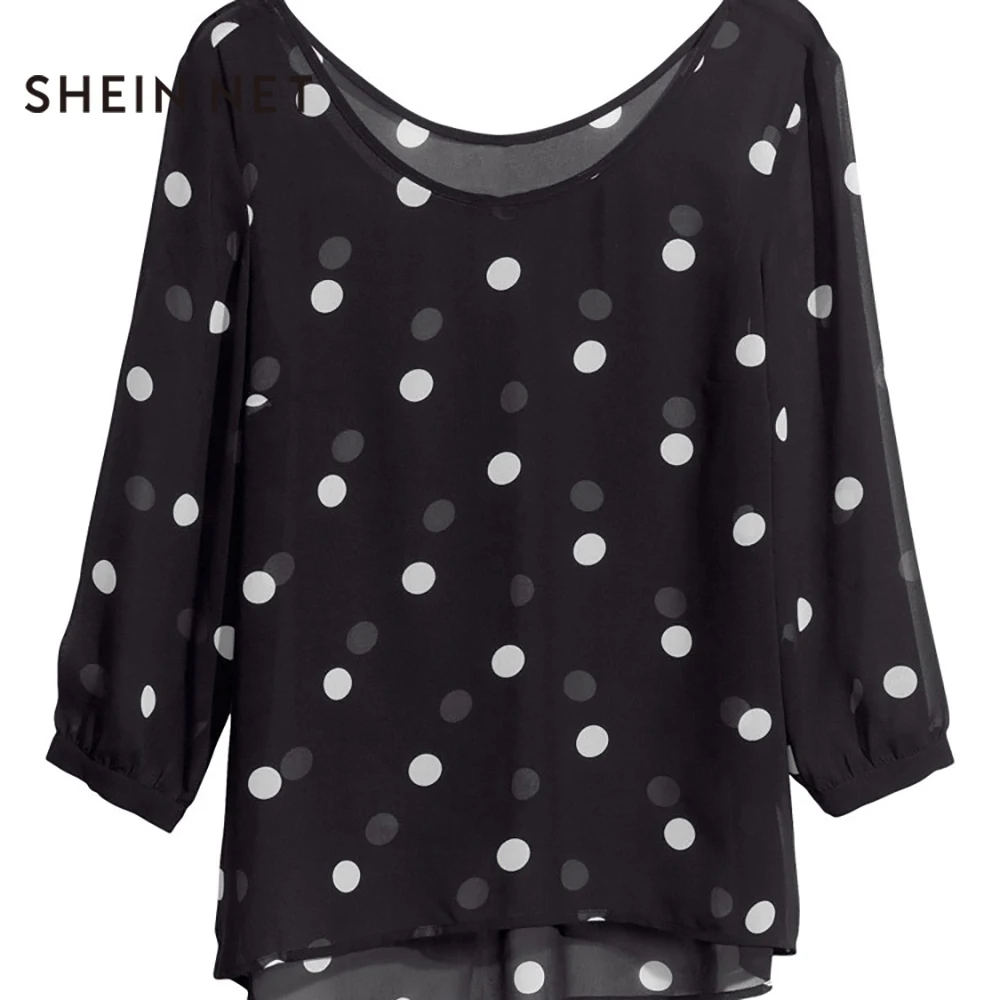 Sheinnet 2017 Fashion Black Women Blouses Crew Neck Three Quarter