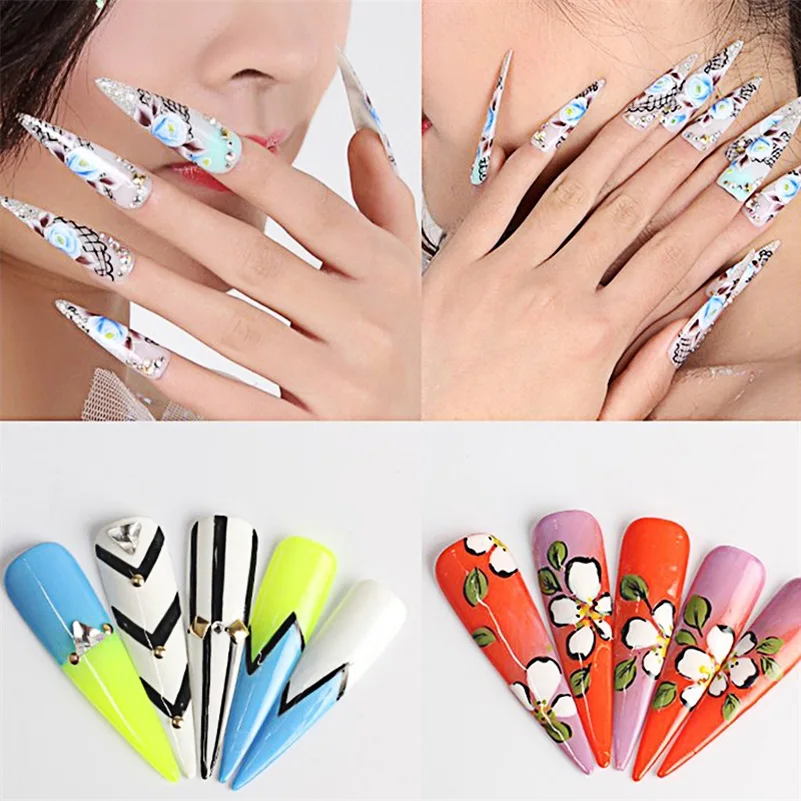 Sharp Ending Stiletto Acrylic False Nail Tips Beige Art Beauty In False