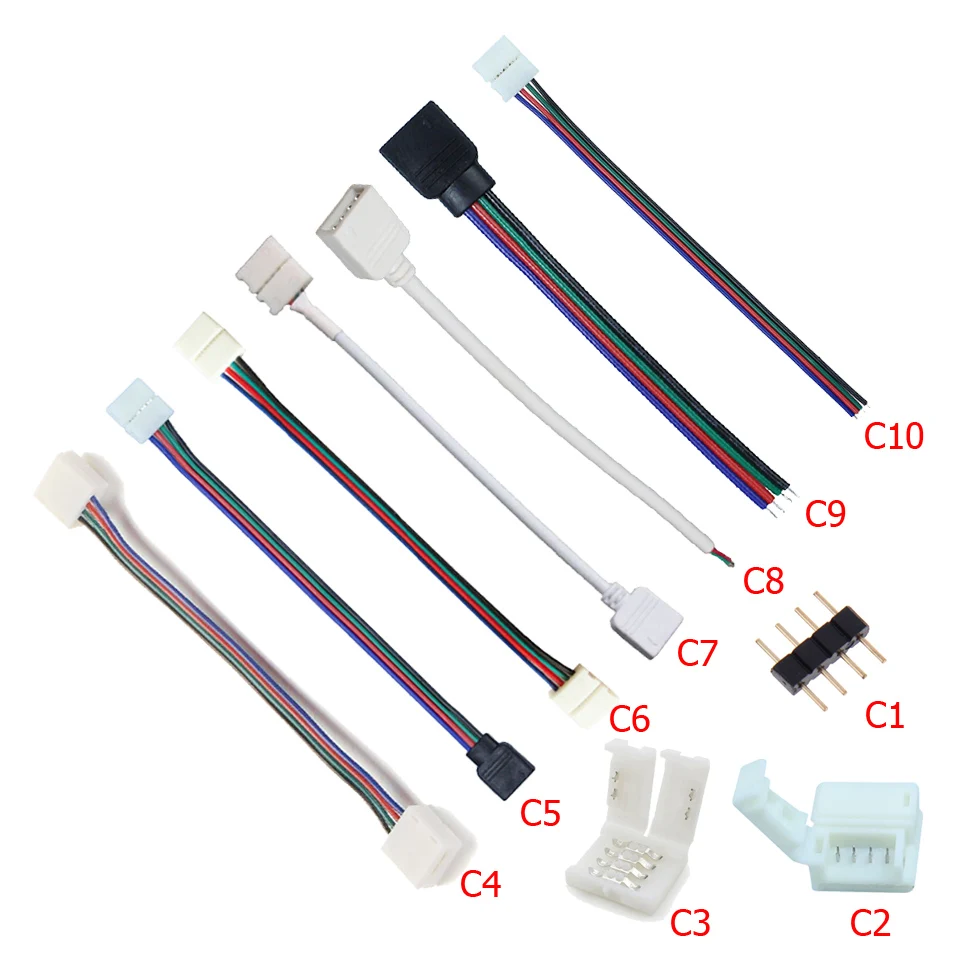 20pcs/lot 10 Items 4pin RGB connector led Strip 15CM Terminals ...
