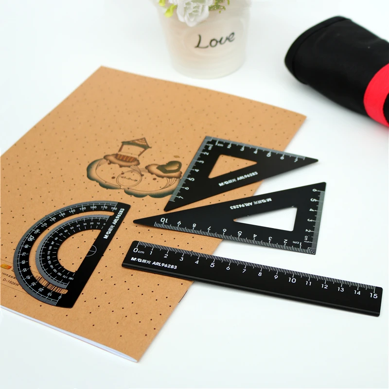 4PCS Black metal ruler Triangle ruler protractor Drawing stationery ...