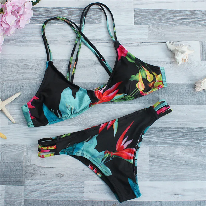 2018 Newest Sexy Bandage Bikinis Women Low Waist Brazilian Padded