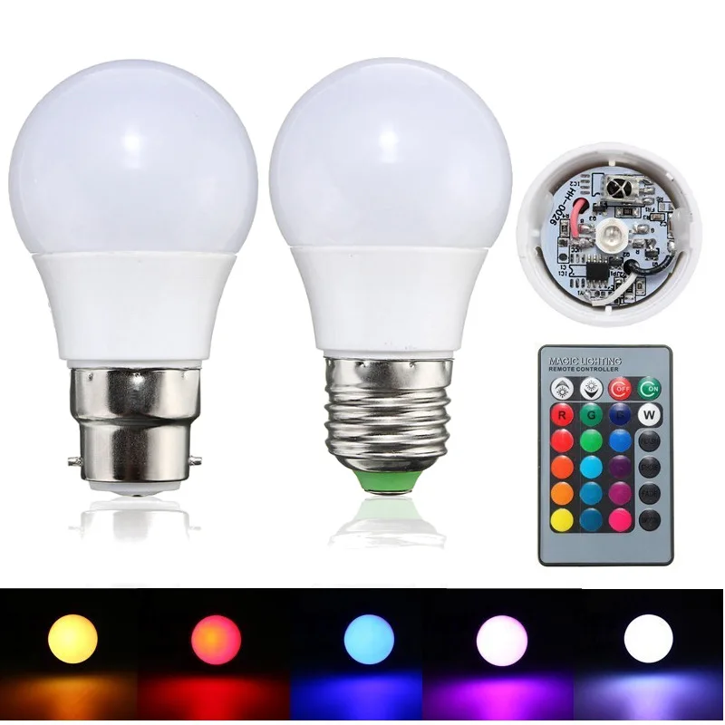 RGB LED Bulb Light E27/B22 3W 16 Color Change Lamp Spotlight Globe Bulb ...