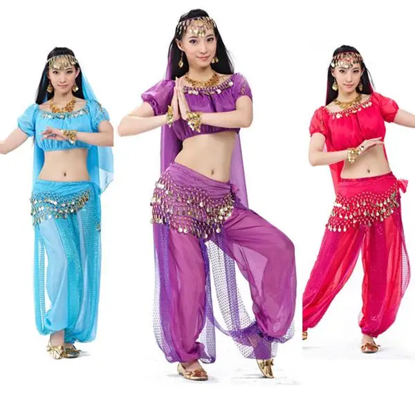 2018 Bollywood Indian Belly Dance Costume Top Pants Outfit Halloween
