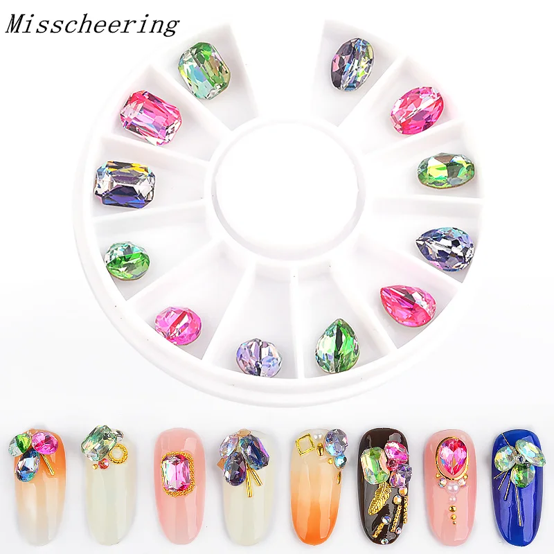 12 Pcs/box Crystal Nail Art Decoration Rhinestones 3d Glitter Glass ...