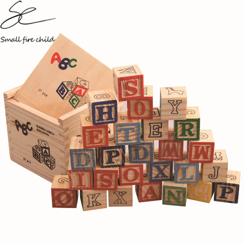 Baby Toys ABC/123 Wooden Cube Figure Blocks Educational Early Learning ...