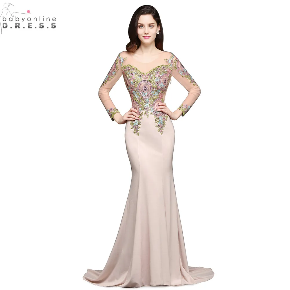 Robe De Soiree Longue Luxury Beaded Lace Mermaid Long Sleeve Evening