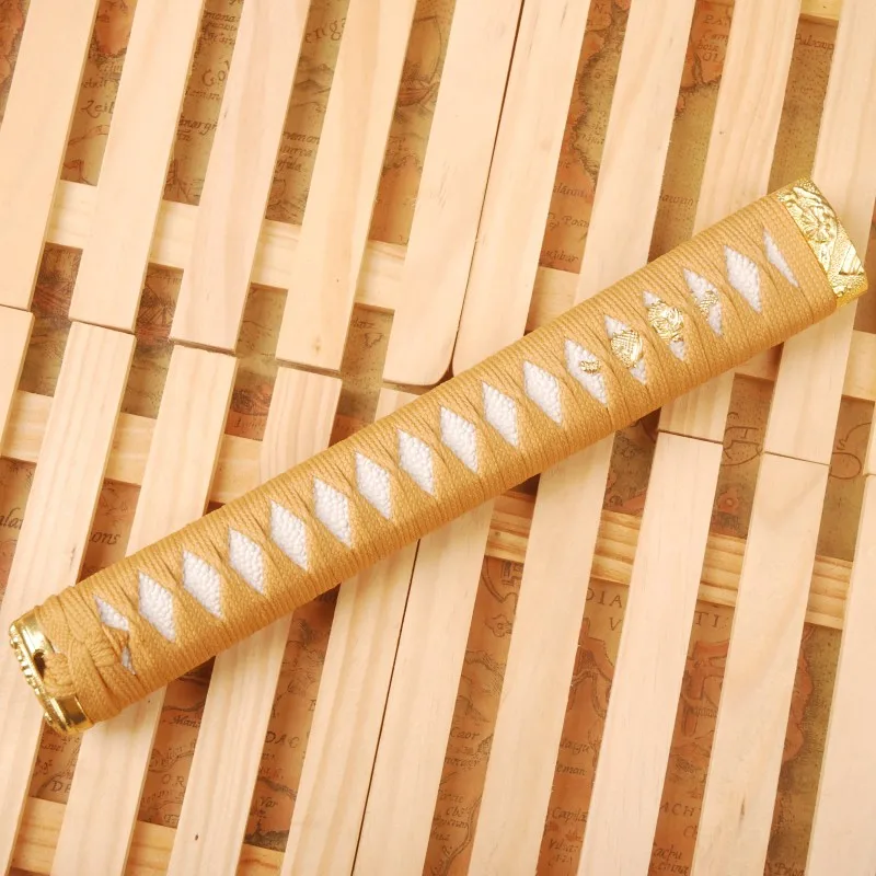 Straight Tsuka Yellow Silk Ito & Imitated White Rayskin & Alloy Fuchi ...