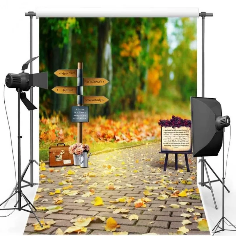 Bokeh Tree Autumn Fall Leaves Road Photography Backgrounds Vinyl cloth ...