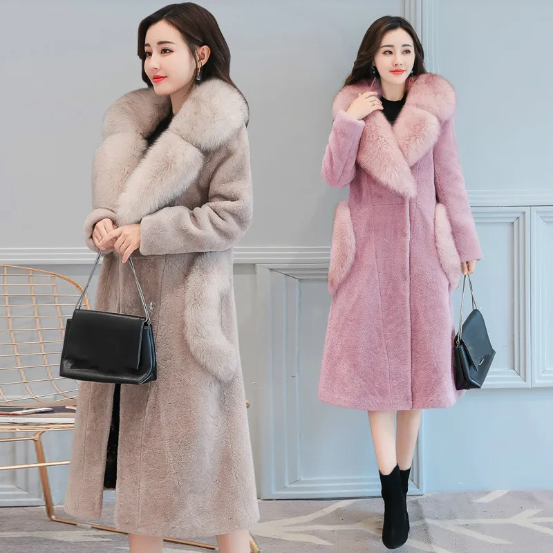 Elegant Women Winter Wool Coats Fur Collar Plus Size Grey Warm Loose ...