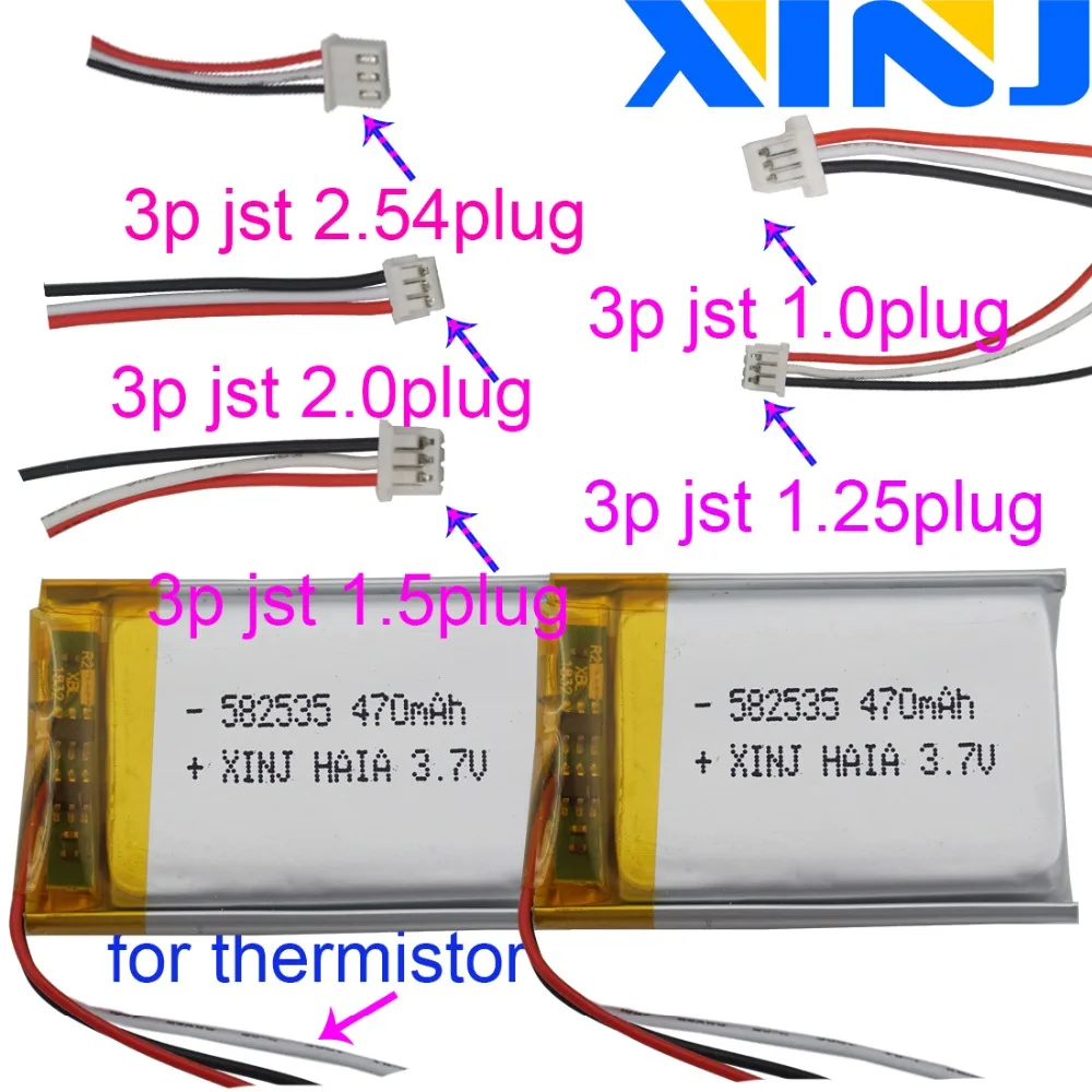 3.7V 470mAh 1.7Wh Polymer Lithium Lipo Battery 582535 JST 3pin 1.0/1.25 ...