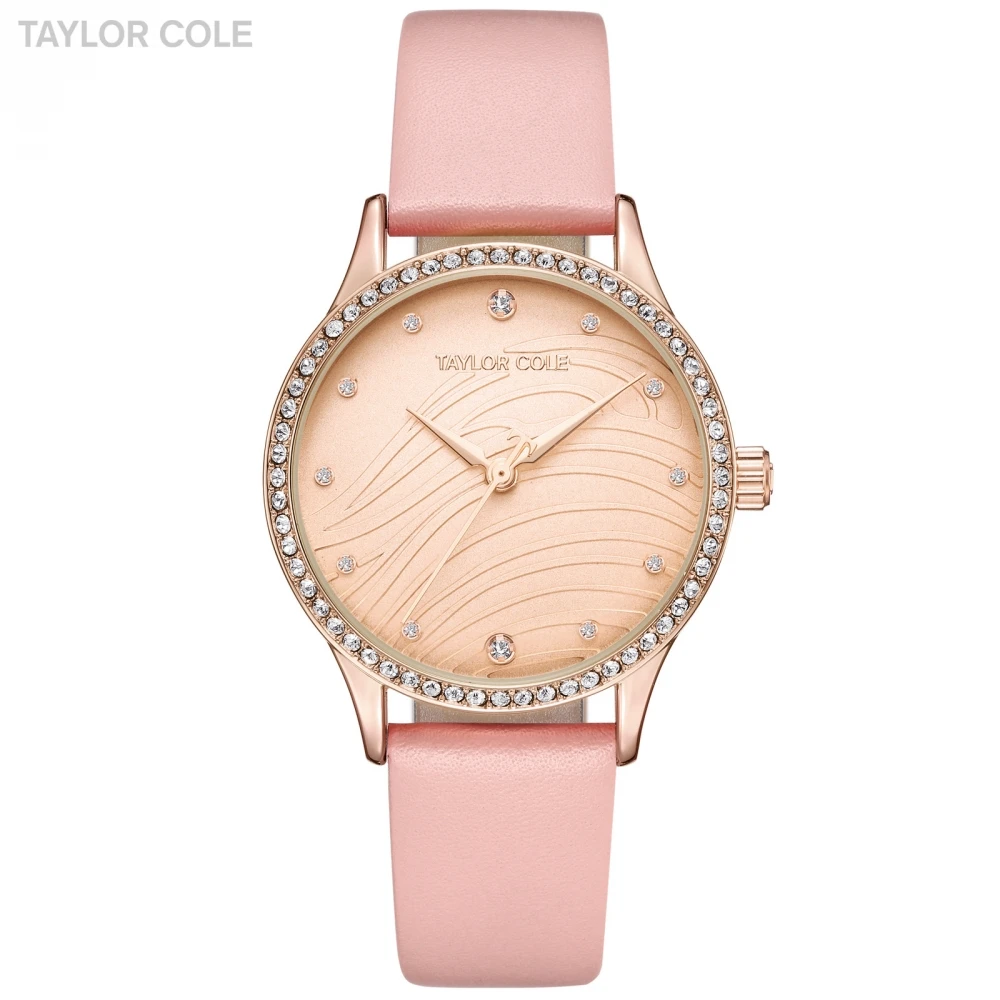 Luxury Taylor Cole Women Watches Ladies Watch Golden Pink Leather Strap ...