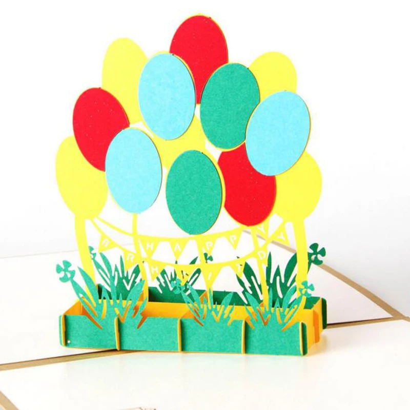 (10 piece/lot)Handmade 3D Pop Up Colorful Balloon Greeting Cards Paper ...