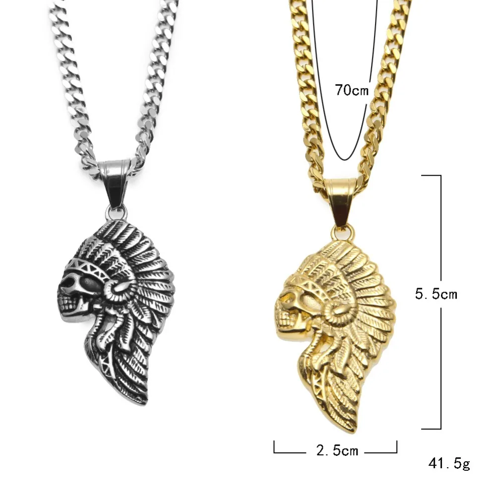 Women Men American Indian Chief Steel Necklaces Golden Bling Charm ...