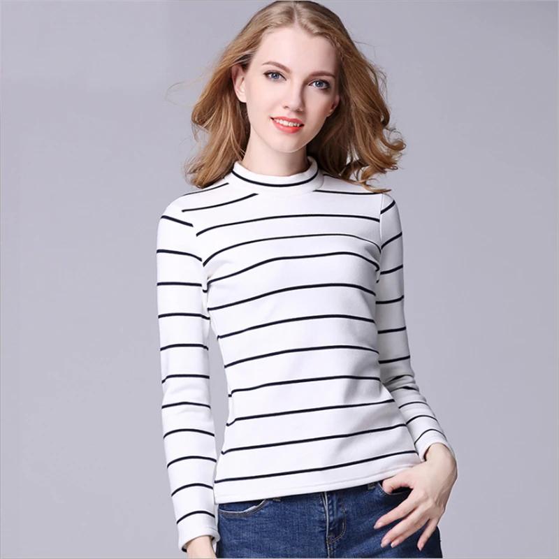 Autumn Winter Women T Shirt ladies Coton Long sleeved Striped Solid ...