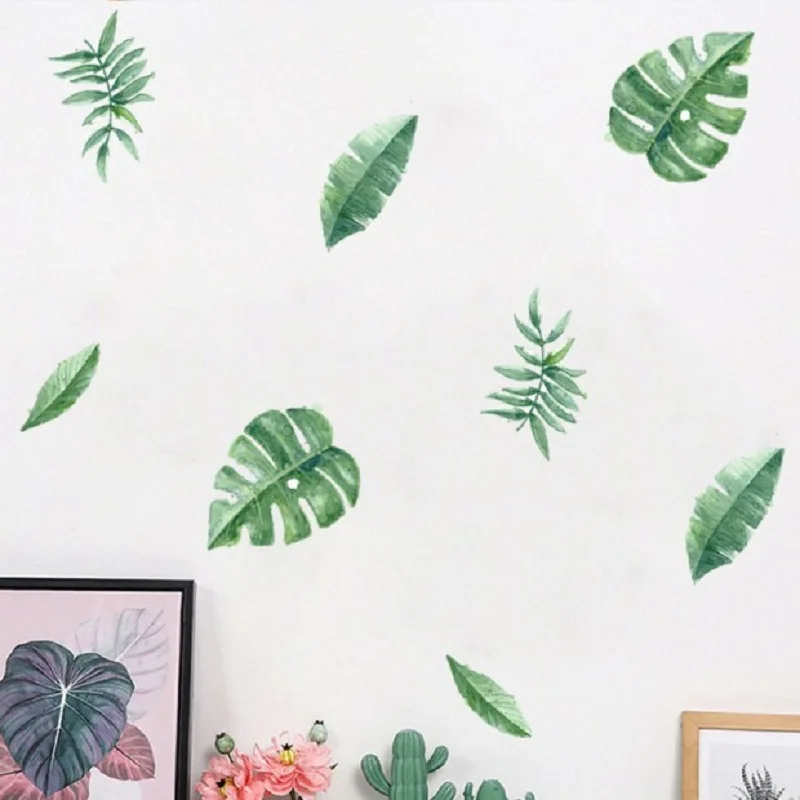 Green Leaf Wall Stickers TV Background Living Room Bedroom Decor Mural ...