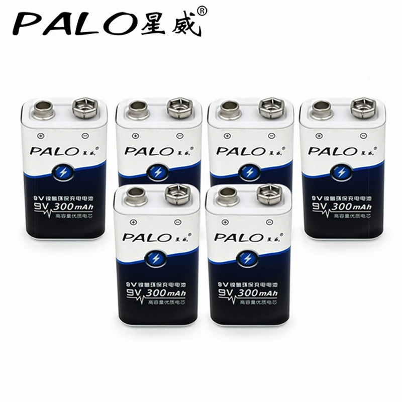 6Pcs 6LR61 6F22 006p 9V Nimh 300mah Rechargeable 9V Battery-in ...