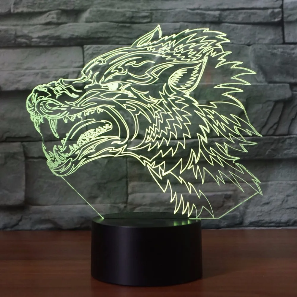 Lobo Feroz 3D noche luz creativo eléctrico ilusión 3d lámpara LED de 7 ...