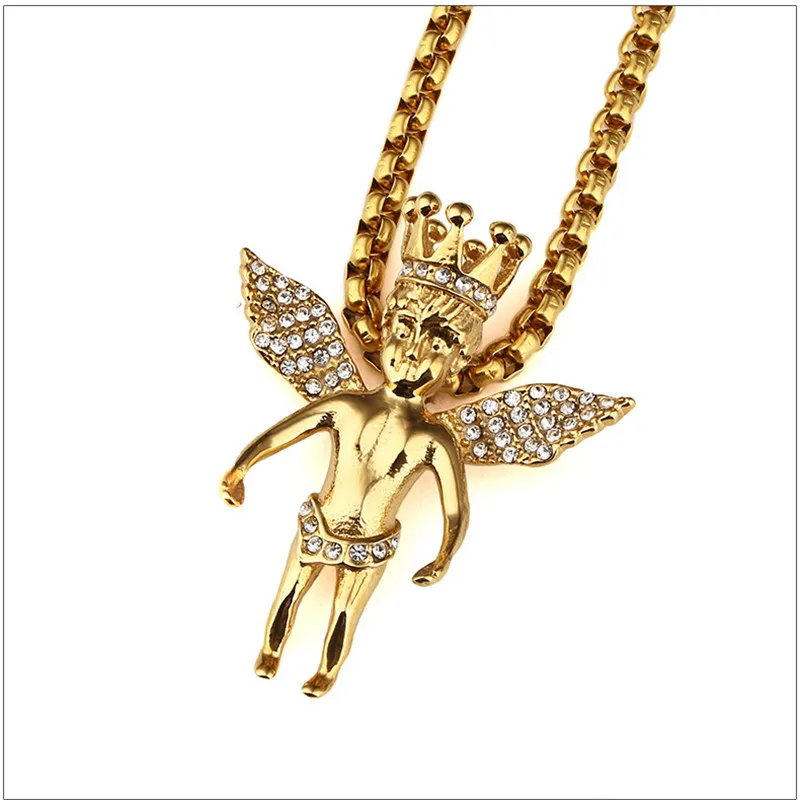 New Hip Hop Style Angel Wings Charm Crown Angel Piece Pendant Necklace ...