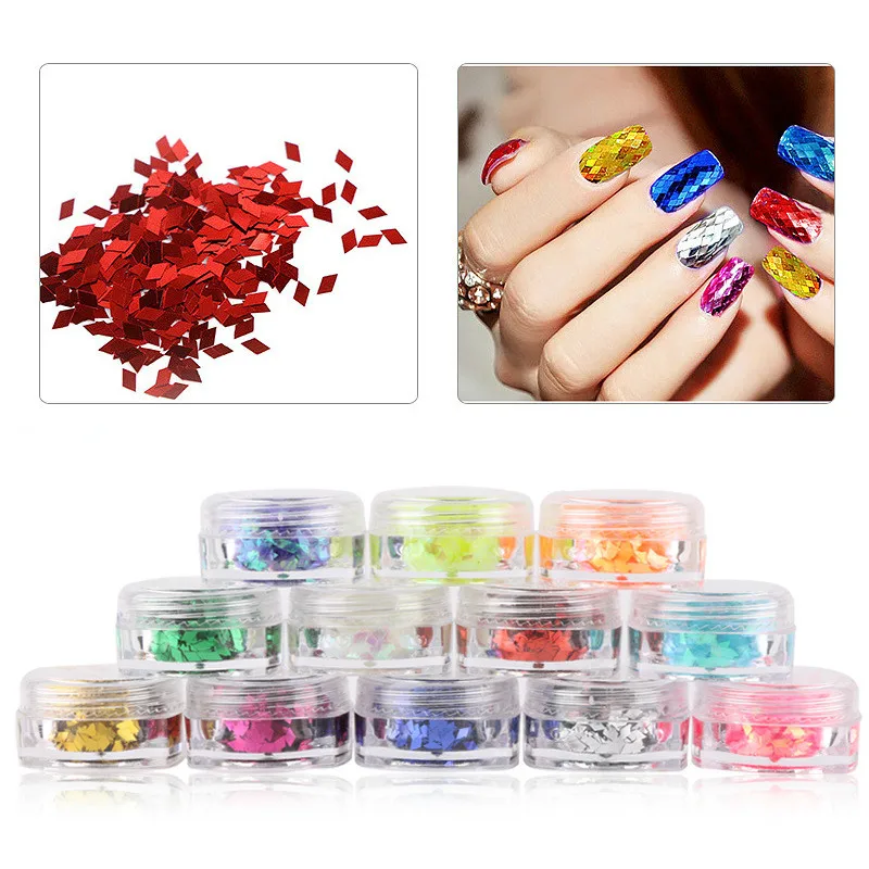 5g Nail Flakes 2x1mm Rhombus Colorful Holo Nail Glitter Paillette ...