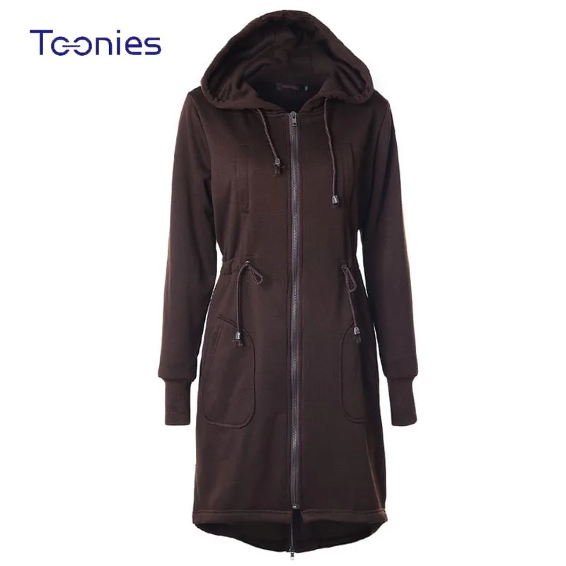 2018 Winter Casual Loose Long Hoodies Straight Drawstring Waist ...