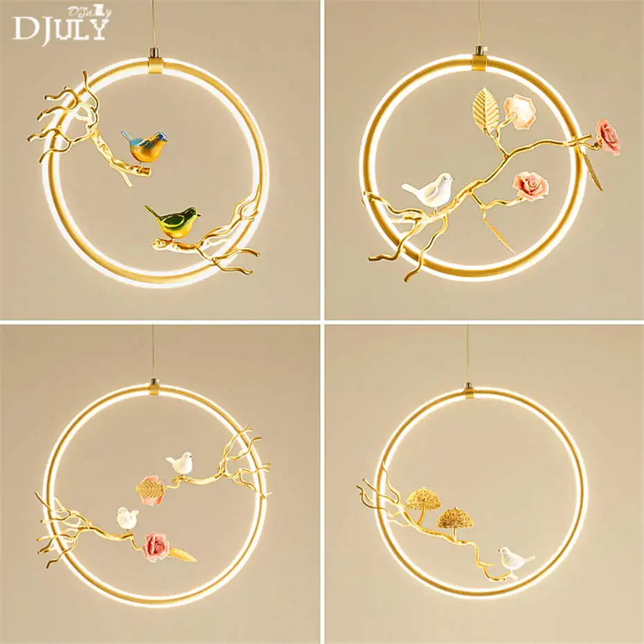 Китайский стиль Арт Деко акриловое кольцо птица подвесные светильники ...