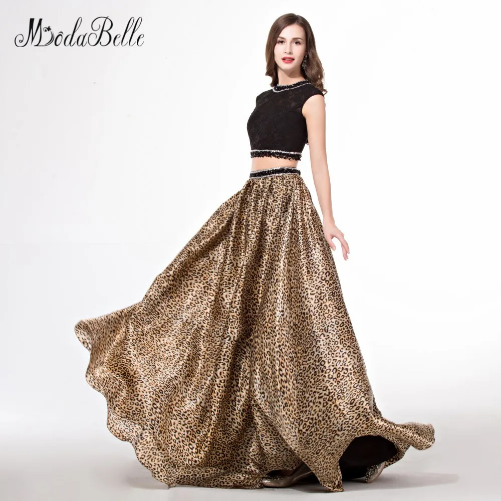 Modabelle strass perlé 2 pièces robes De Bal noir imprimé léopard Robe ...