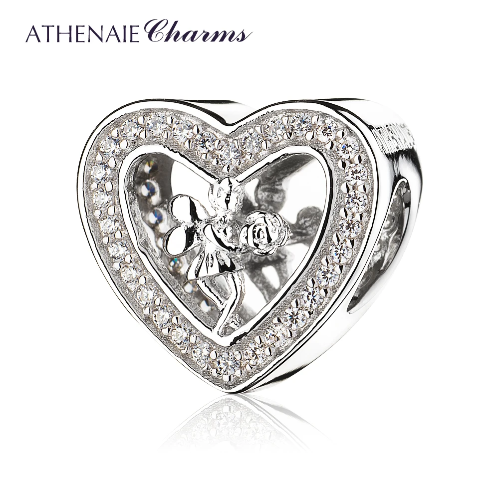 ATHENAIE 925 Sterling Silver Pave Clear CZ Angel Rose Heart Charms Fit ...