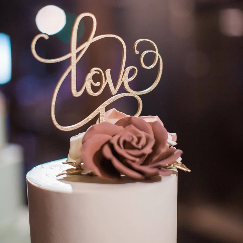 Rustic Love Wedding Cake Topper Romantic Engagement Cake Topper Wood ...