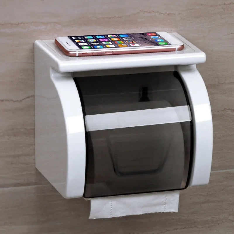 Caja de papel higiénico de plástico para baño, soporte de papel impermeable con estante para ...