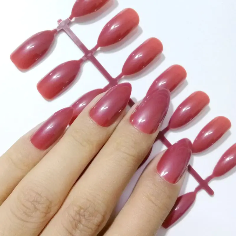 False Stiletto Nail Tips Chocolate Red Wine Acrylic Nail Tips Full