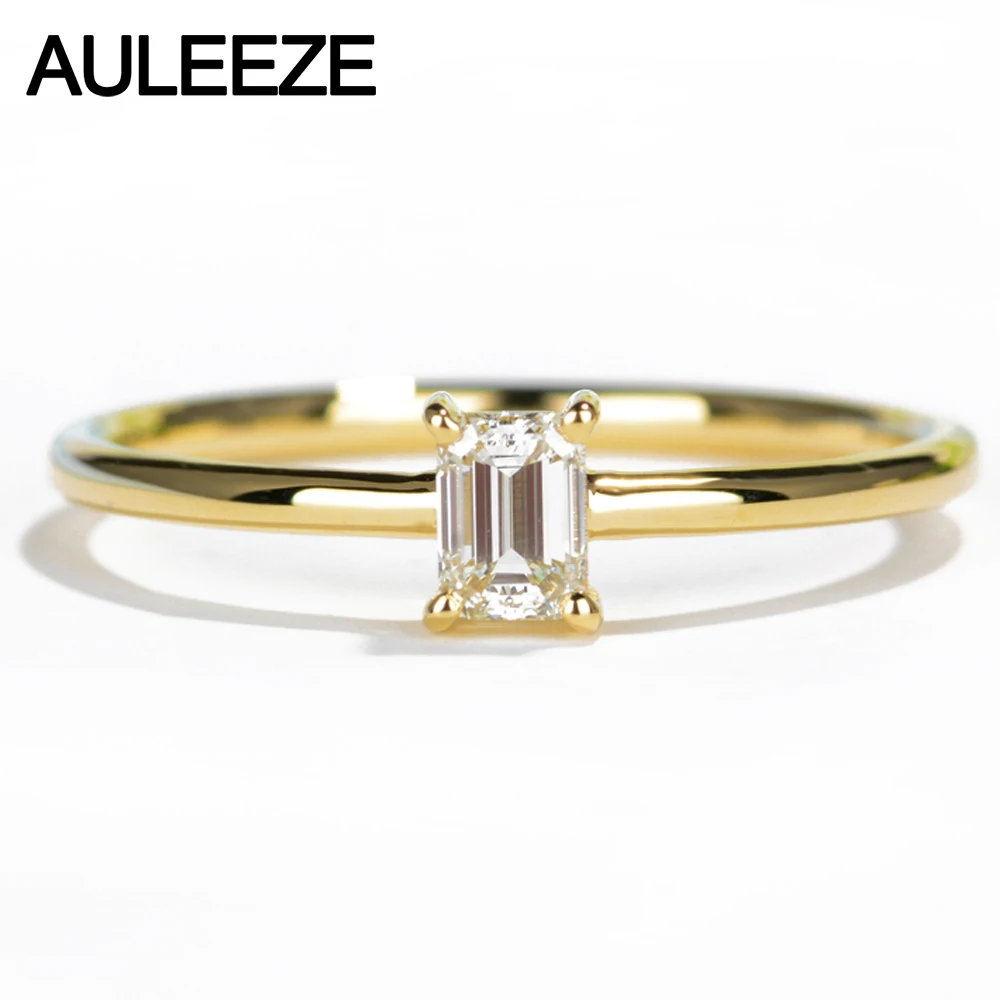 AULEEZE Solitaire Natural Diamond Engagement Ring Solid 18K Yellow Gold ...