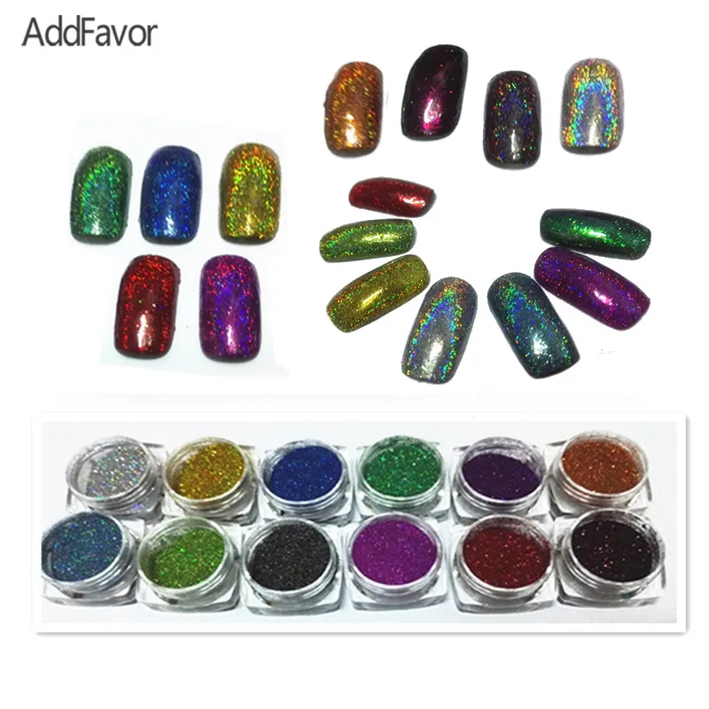 AddFavor Nail Art Decoration Shiny Powder Chrome Laser Blink 12 Color ...