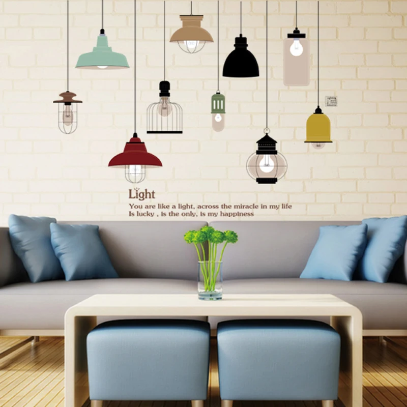 Korean Colorful Hand-painted Ceiling Lights Lamp Wall Stickers For Cafe ...