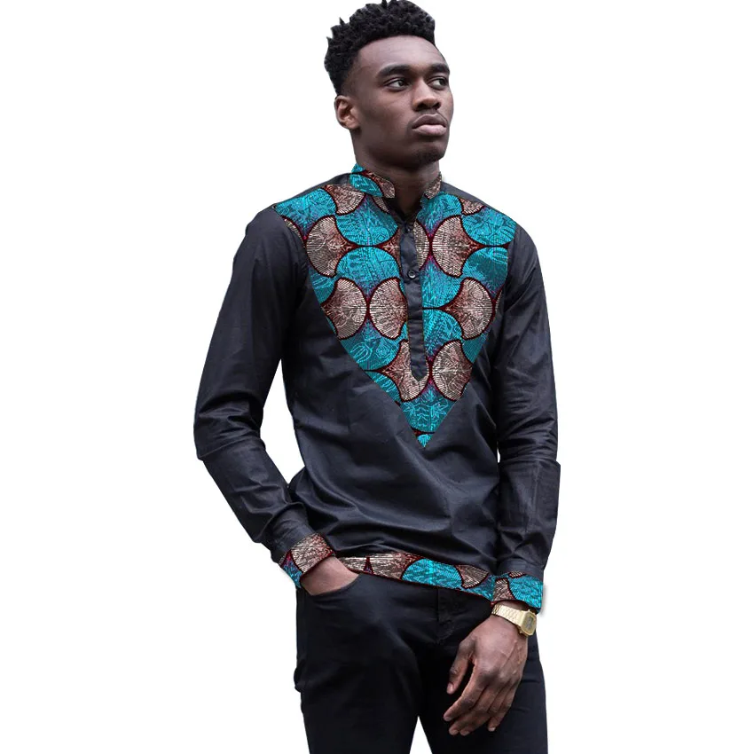 African Shirts For Men Ankara Print Tops Casual Outfit Patchwork Long ...