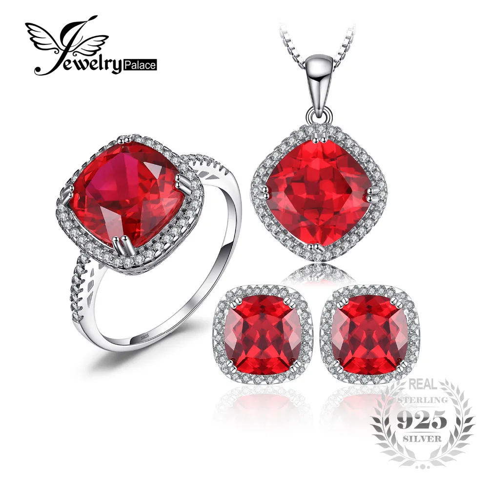 Jewelrypalace Pigeon Blood 작성하네요 Ruby Pure 925 Sterling Silver 링 Necklace 펜 던 트 Earring Women ...