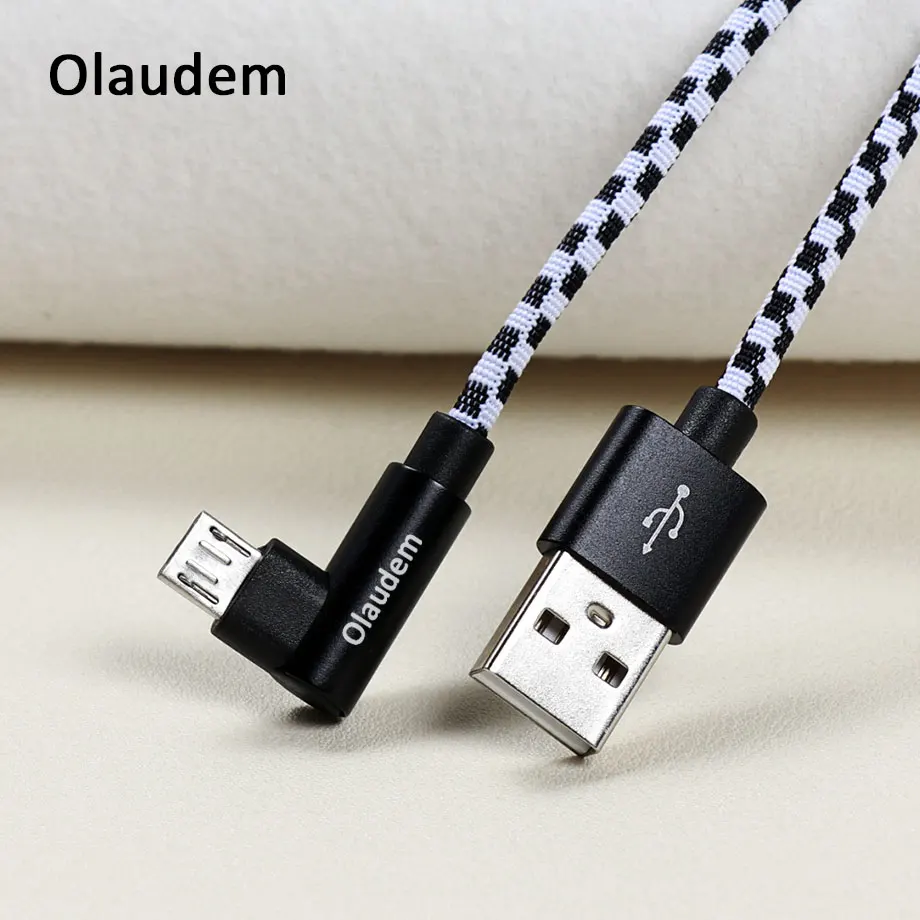 Olaudem Nylon Braided Micro USB Cable 90 Degree USB Micro USB Cable ...
