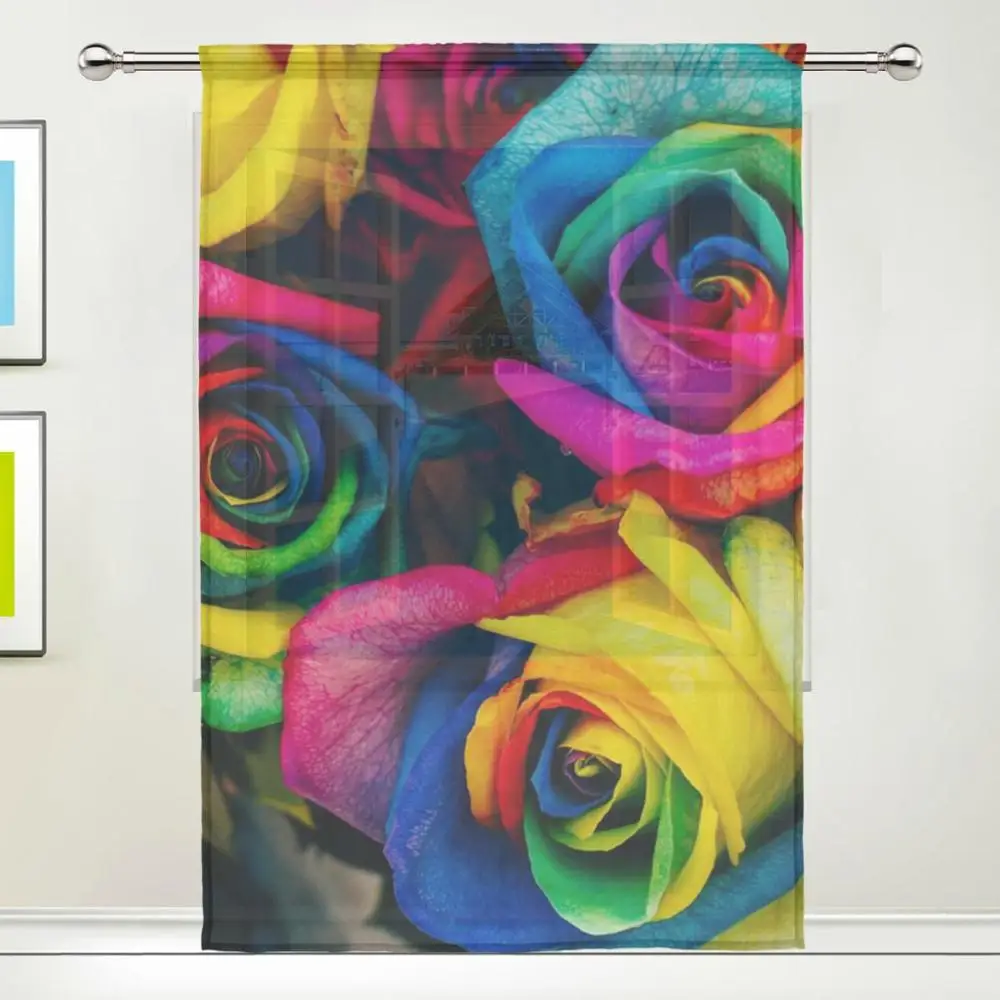 Sheer Door Curtain Panels W55x L78 Inch/55xL84 Inch,Colorful Rose ...