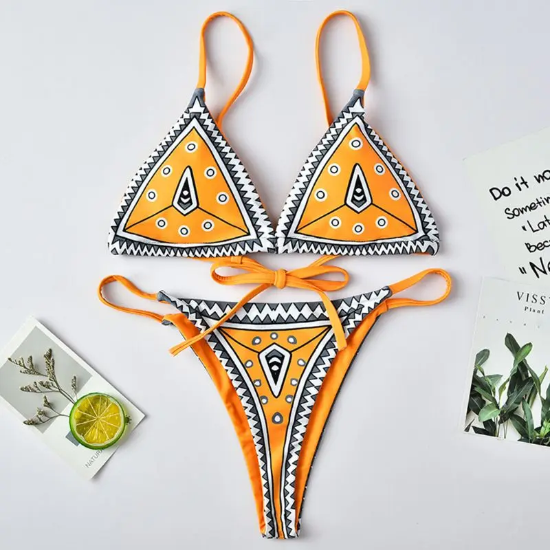 Women French Floral Padded Printed Thong Bikini Swimwear Swimsuit ...