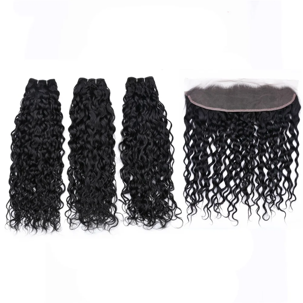 Peruvian Human Hair 3 Bundles with Frontal Water Wave Bundles with ...